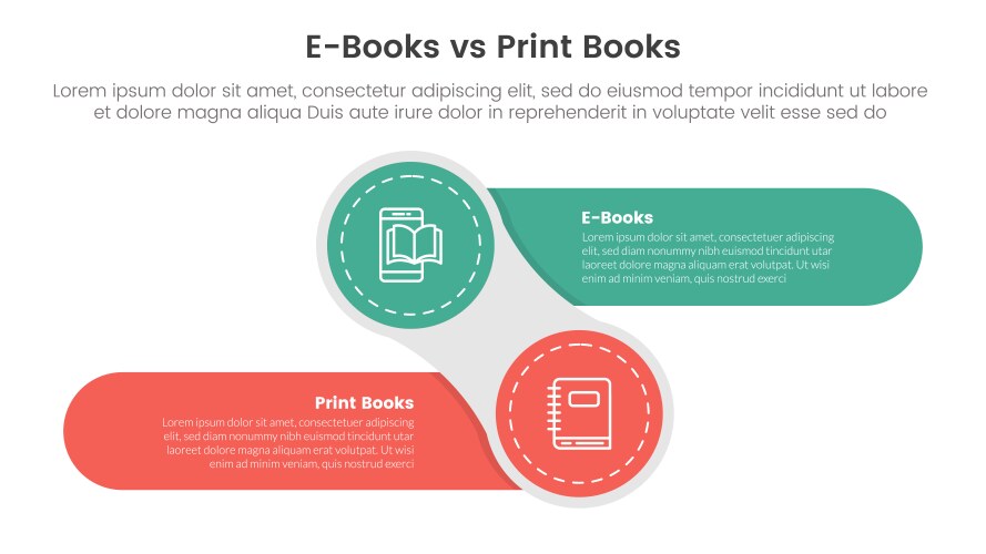 Ebook vs physical book comparison concept Vector Image