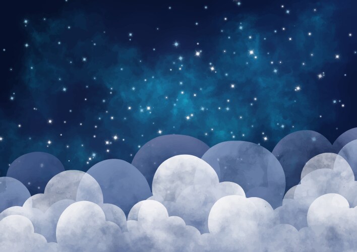 Star on night sky with cloud hand drawing Vector Image