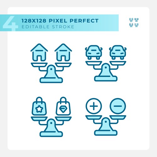 Customizable blue comparisons icons set Royalty Free Vector