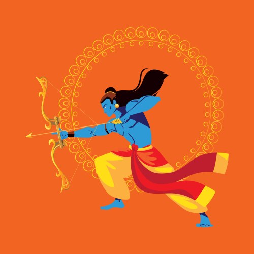 Lord ram cartoon with bow and arrow in front Vector Image