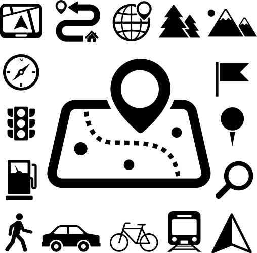 Map and location icons set Royalty Free Vector Image