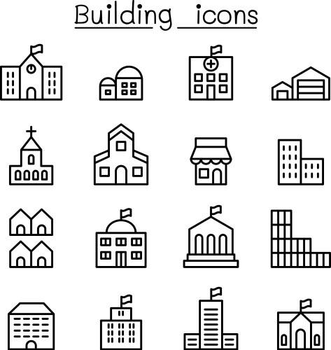 Building color line icon set Royalty Free Vector Image