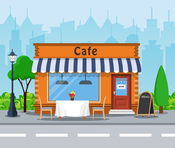 Cafe building facade with signboard flat style Vector Image