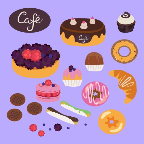 Cakes and sweets cartoon Royalty Free Vector Image