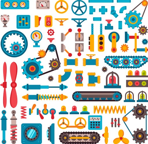 Machine parts different mechanism Royalty Free Vector Image