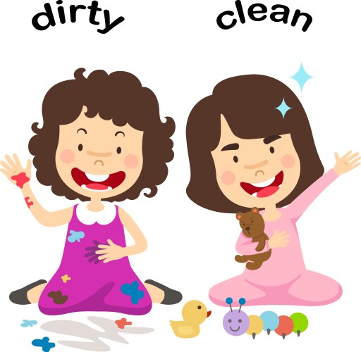 Opposite words dirty and clean Royalty Free Vector Image