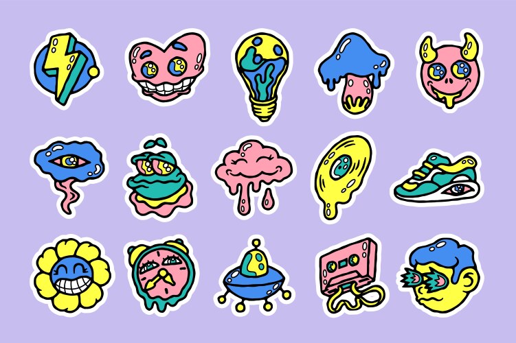 Toys cute doodle sticker collection 1 Royalty Free Vector