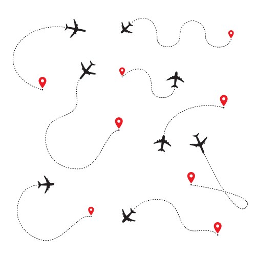 Airplane Line Path Travel Icon Set Royalty Free Vector Image