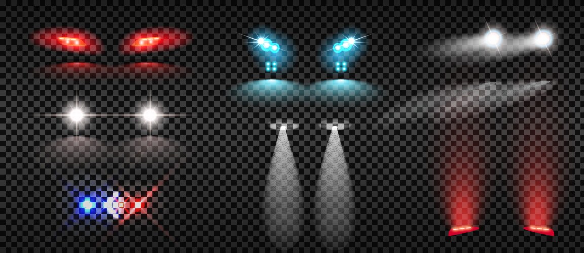 Car headlights realistic round bright cars Vector Image