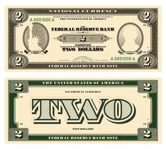 New vertical banknote of 2 us dollars 2024 Vector Image