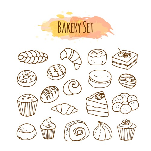 Hand drawn bakery sweets desserts doodle Vector Image