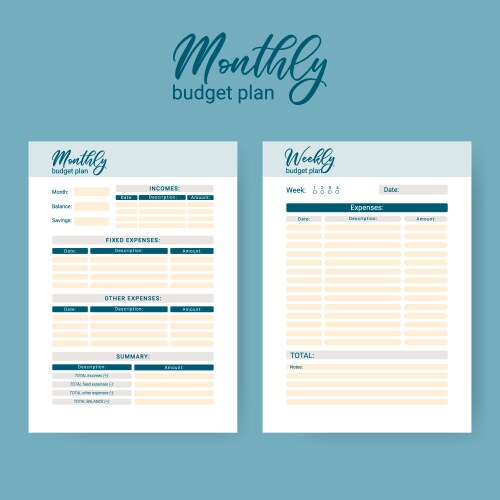Printable personal monthly budget planner Vector Image