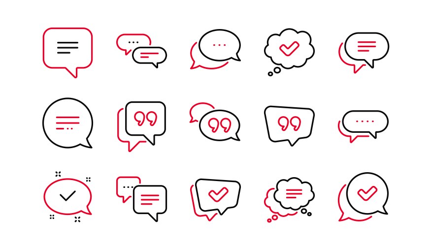 Chat and quote line icons approved checkmark box Vector Image
