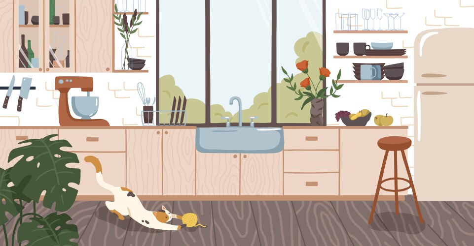 Chef working in the kitchen Royalty Free Vector Image