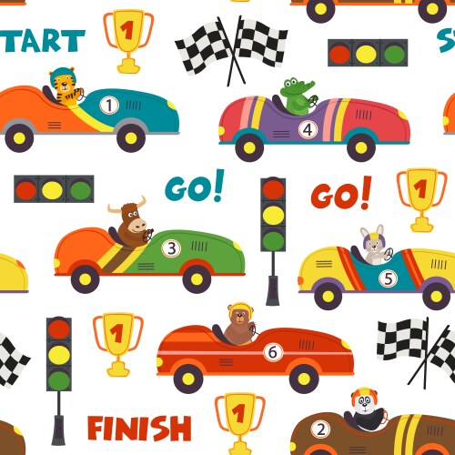 Seamless pattern with hand drawn retro racing cars