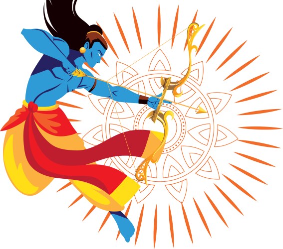 Lord ram cartoon with bow and arrow in front Vector Image