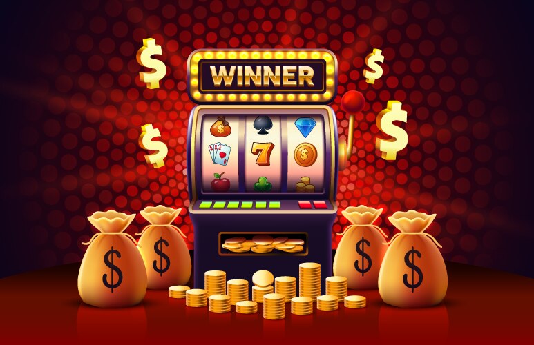 Winner slots machine casino jackpot fortune win Vector Image
