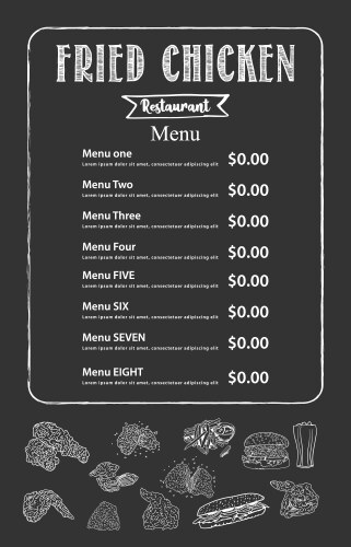Fried chicken meat fast food menu design elements Vector Image