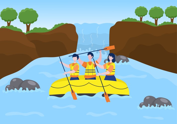 Rafting background flat cartoon with people do Vector Image