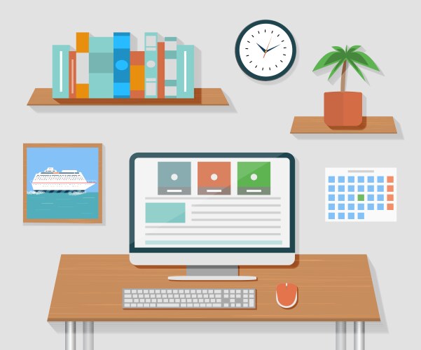 Modern office interior with designer desktop Vector Image