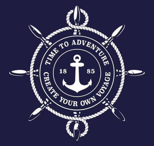 Anchor in ropes and ship wheel Royalty Free Vector Image