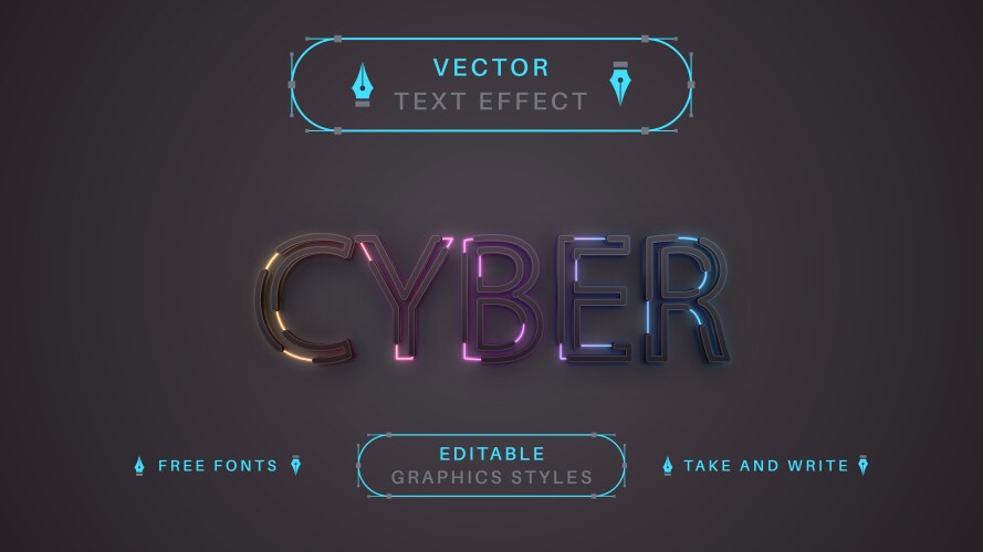 Cyber unicorn - editable text effect font style Vector Image