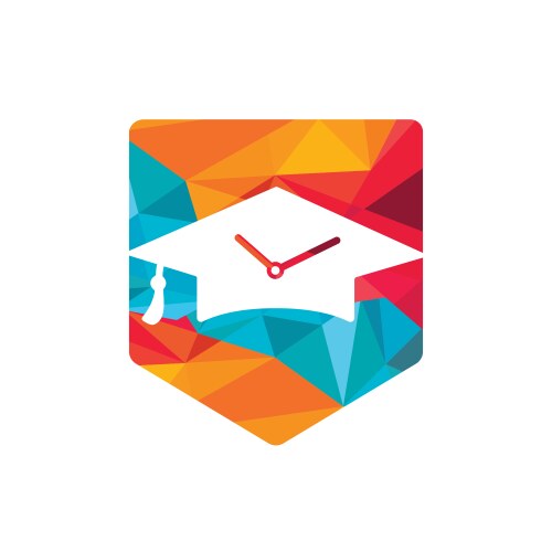Graduation hat with clock icon logo design Vector Image