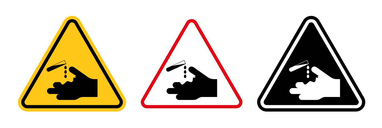 Corrosive acid safety sign icon set warning Vector Image