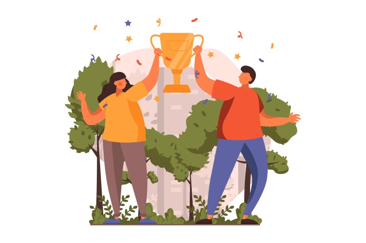 Happy competition champions web concept in flat Vector Image
