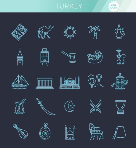 Thin turkey symbol icon set Royalty Free Vector Image