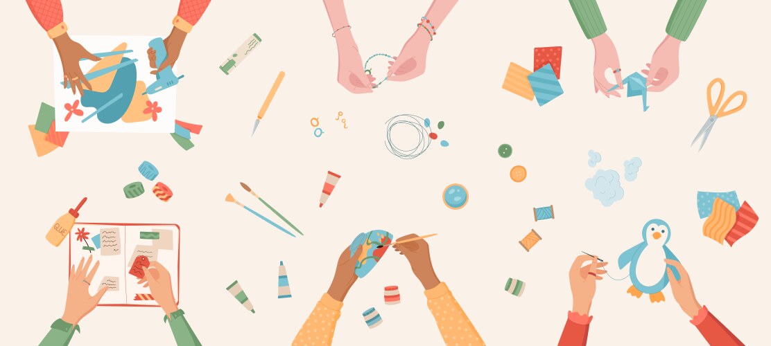 Cartoon creative diy art workshop background Vector Image