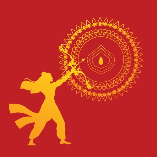 Lord ram with bow and arrow gold silhouette Vector Image