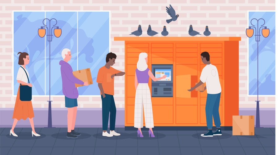 Self service in post office woman using automat Vector Image