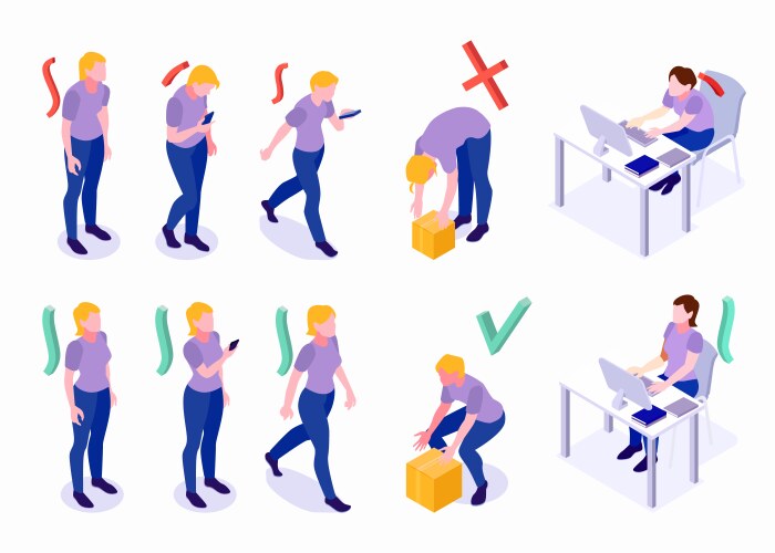 Correct and incorrect posture flat icons Vector Image