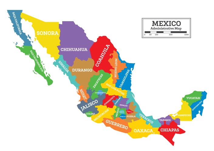 States mexico map Royalty Free Vector Image - VectorStock