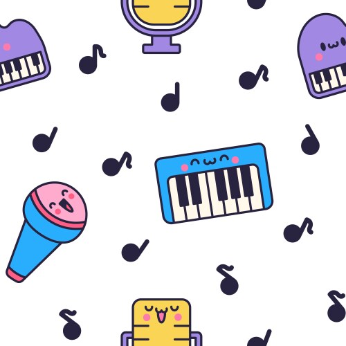 Cute musical instruments with happy face seamless Vector Image