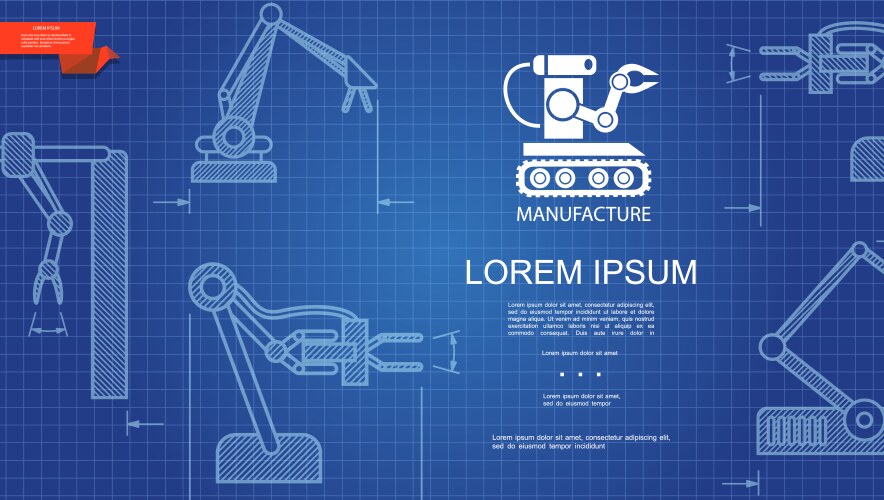 Robot arms blueprint machine industrial robotic Vector Image