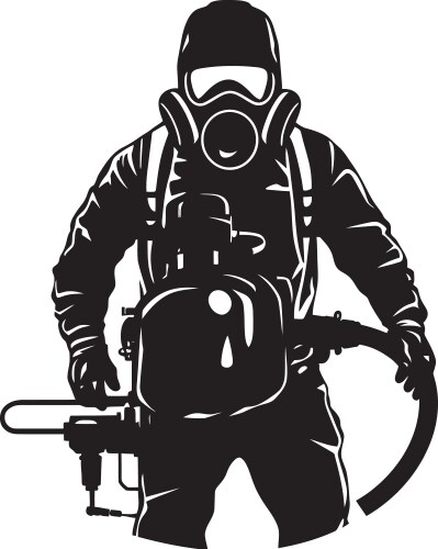 Toxin tamer fumigating man logo pest eradicator Vector Image