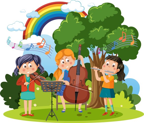 Children playing music at park Royalty Free Vector Image