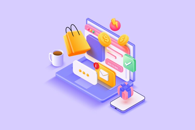 Development of technological e-commerce Royalty Free Vector