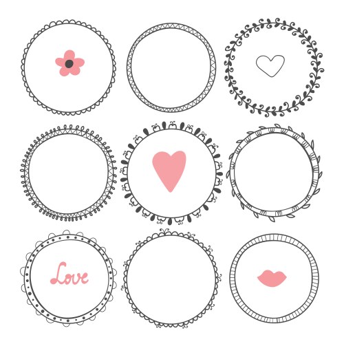 Hand drawn round frames design elements Royalty Free Vector