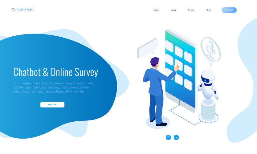 Isometric chat bot and online survey exam Vector Image
