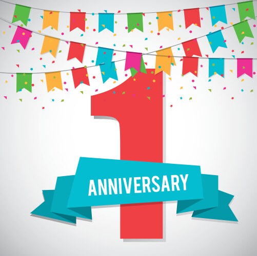 One year anniversary with colorful confetti Vector Image