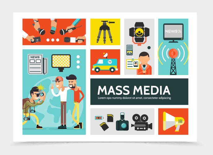Flat mass media infographic template Royalty Free Vector