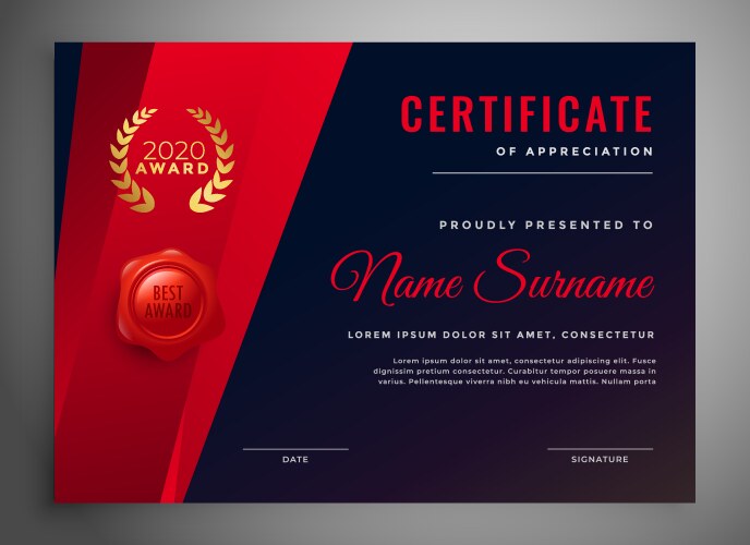 Stylish red geometric modern certificate template Vector Image