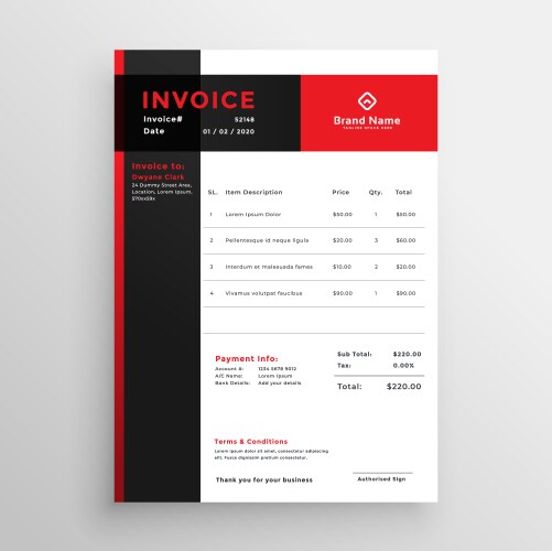 Elegant red invoice template design Royalty Free Vector