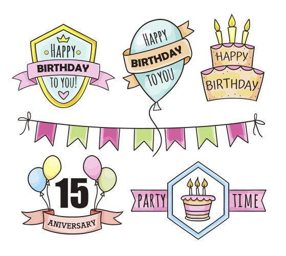 Variety happy birthday emblems Royalty Free Vector Image