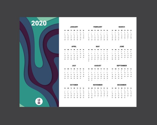 2020 calendar - template mock up Royalty Free Vector Image