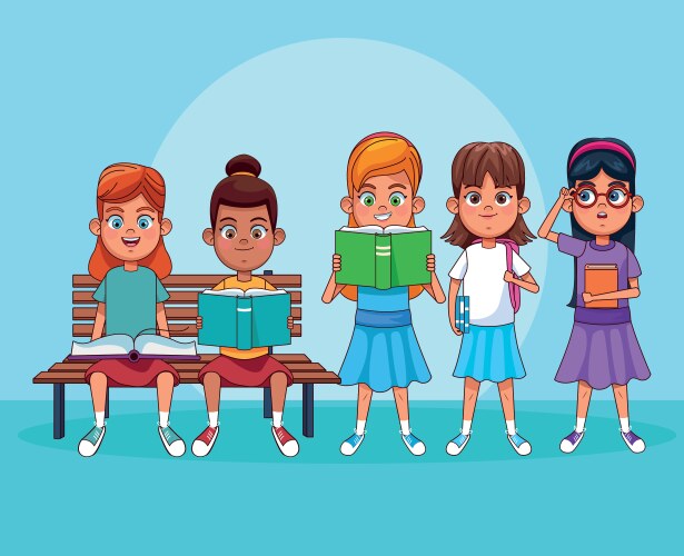 Kids reading books cartoons Royalty Free Vector Image