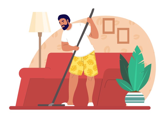 Couple people sweeping and washing mops floor Vector Image
